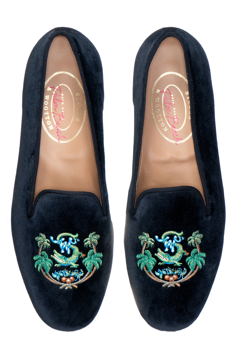 Palm Beach Crest Navy Velvet Slipper (Women) – Stubbs & Wootton